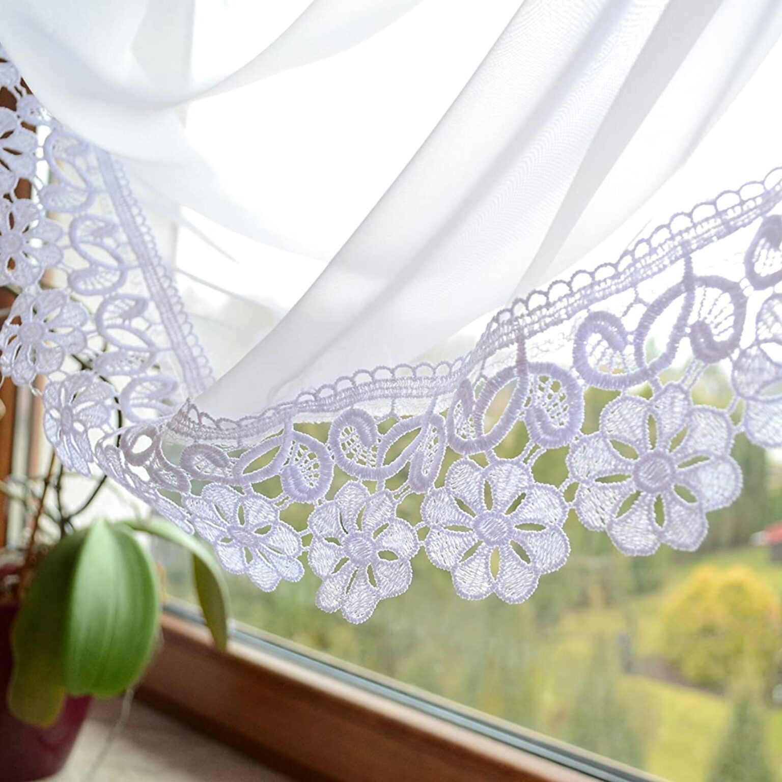 Valged päevakardinad, pitsilised, 150 x 400 cm - Ostupesa